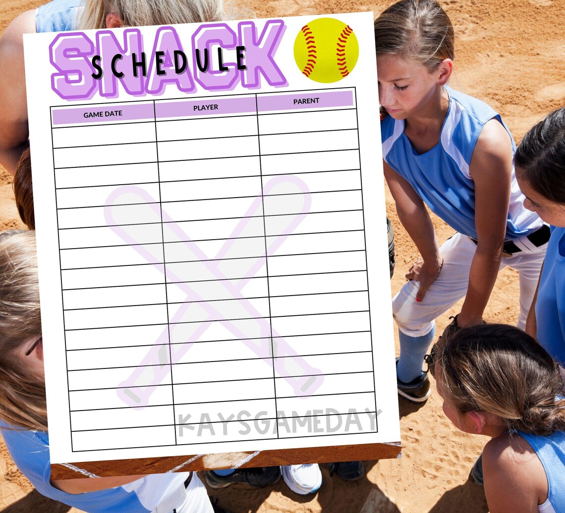 Softball Snack Schedule Sign up Sheet Printable | Softball Snack Sign ...