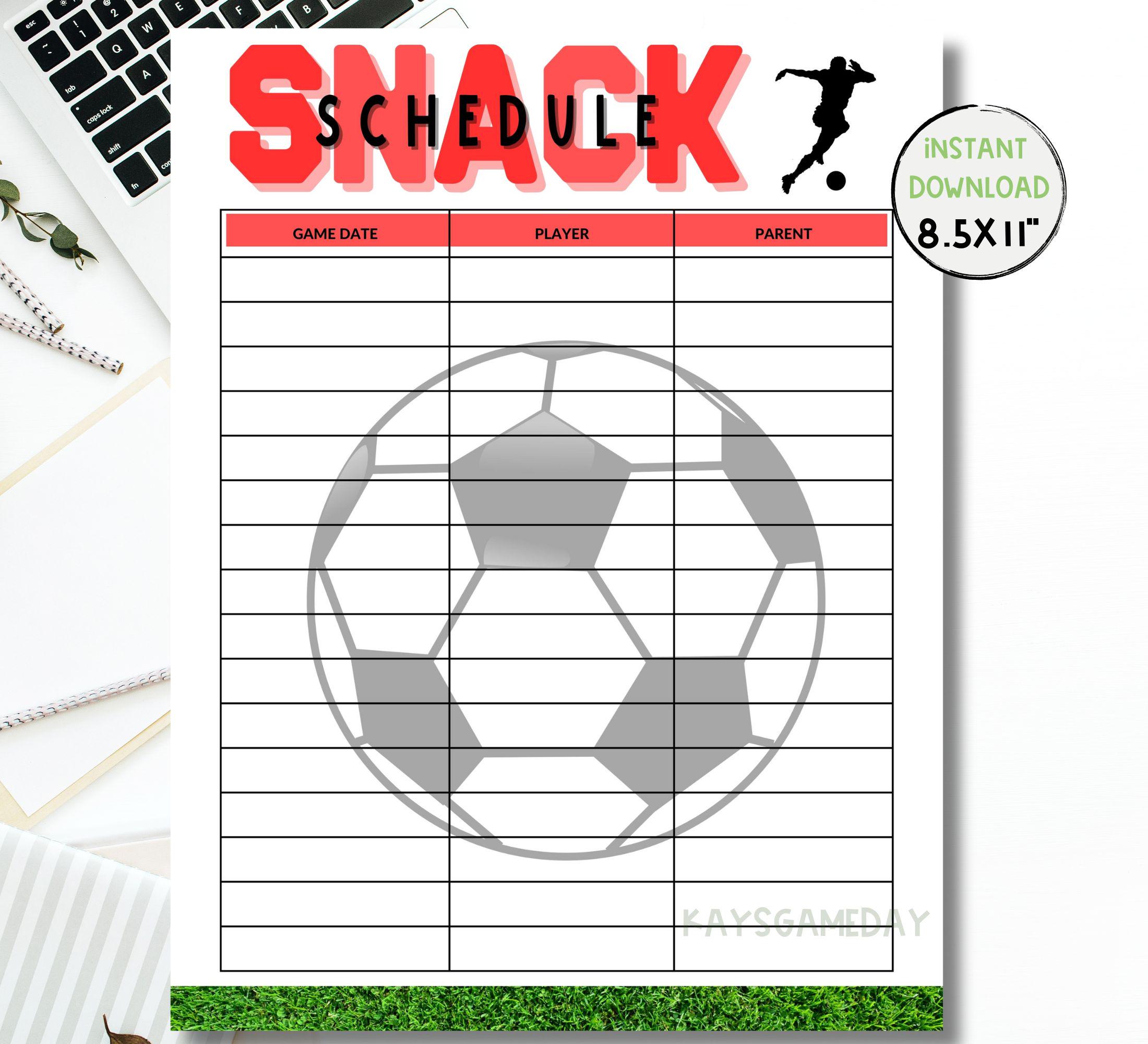 RED Soccer Snack Schedule Printable | Soccer Snack Sign up Sheet | Easy ...