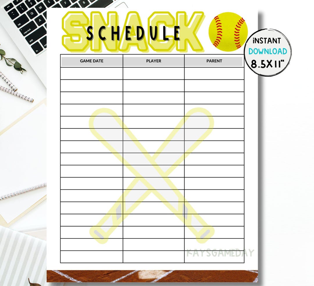 Softball Snack Schedule Sign up Sheet Printable | Softball Snack Sign ...