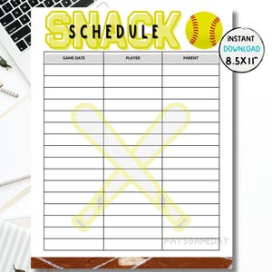 Softball Snack Schedule Sign up Sheet Printable | Softball Snack Sign ...
