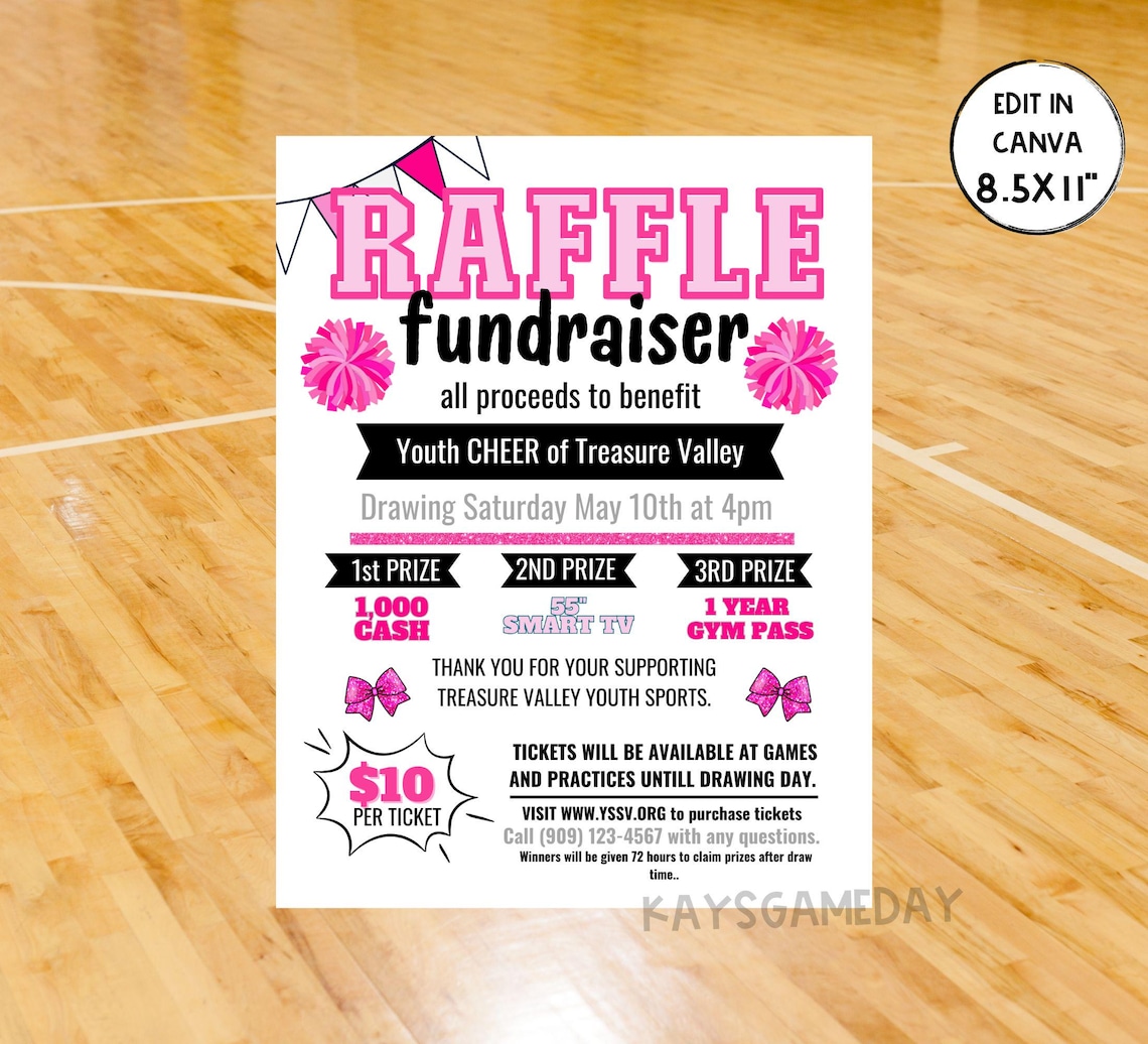 PINK Cheerleading Raffle Fundraiser Template | Cheer Coach | Cheer ...