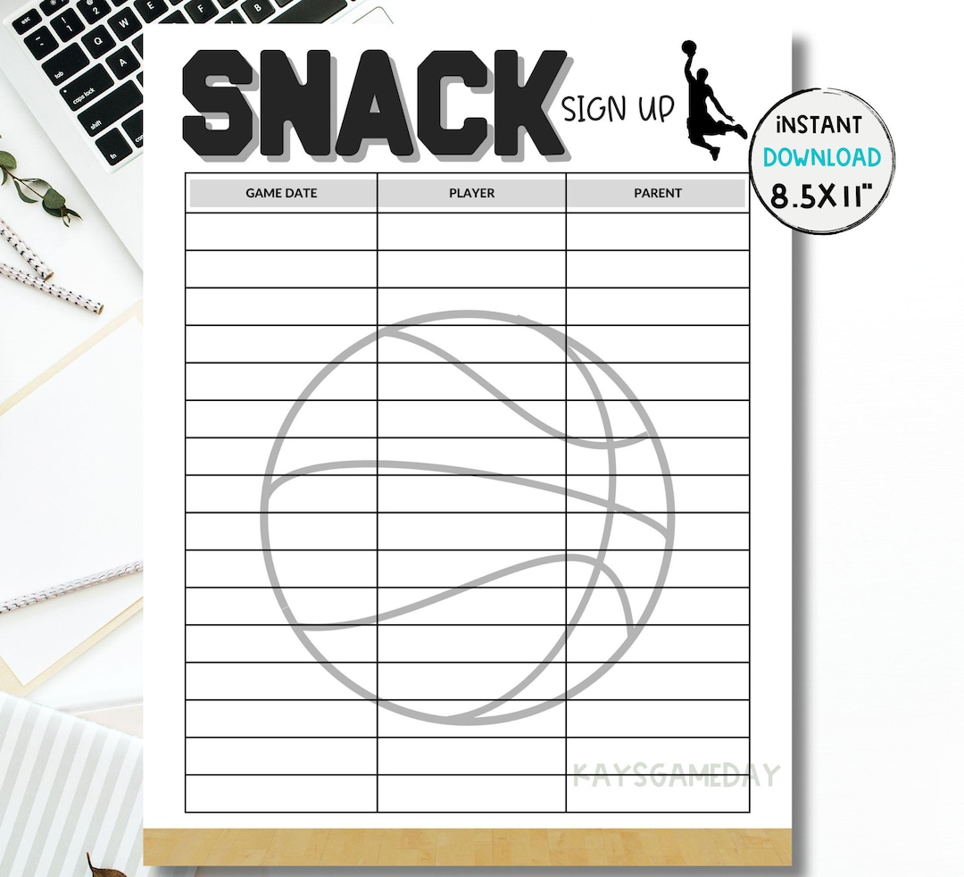 Printable Basketball Snack Schedule Sign up Sheet basketball Sign up ...