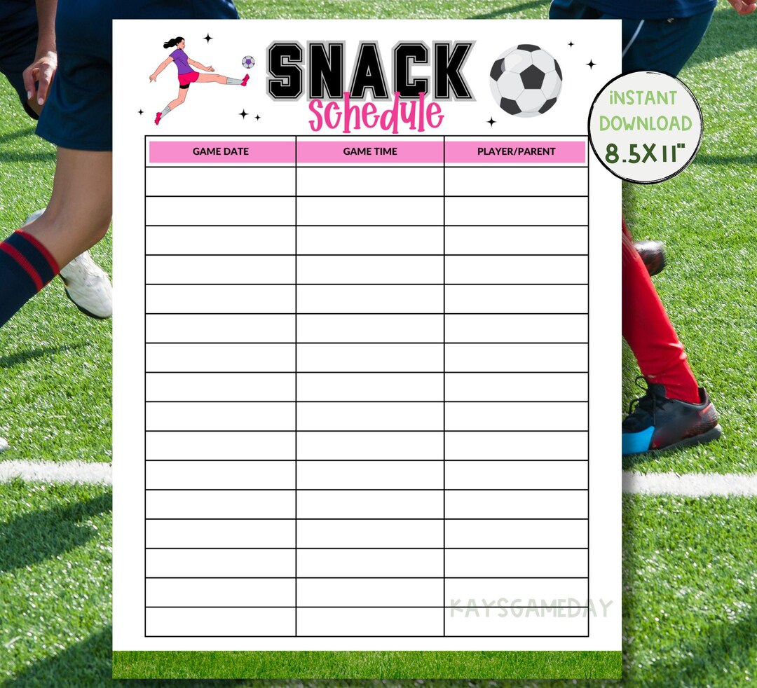 Soccer Snack Schedule Printable Soccer Snack Sign up Sheet Easy Game ...