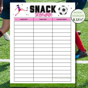 Soccer Snack Schedule Printable | Soccer Snack Sign up Sheet | Easy ...