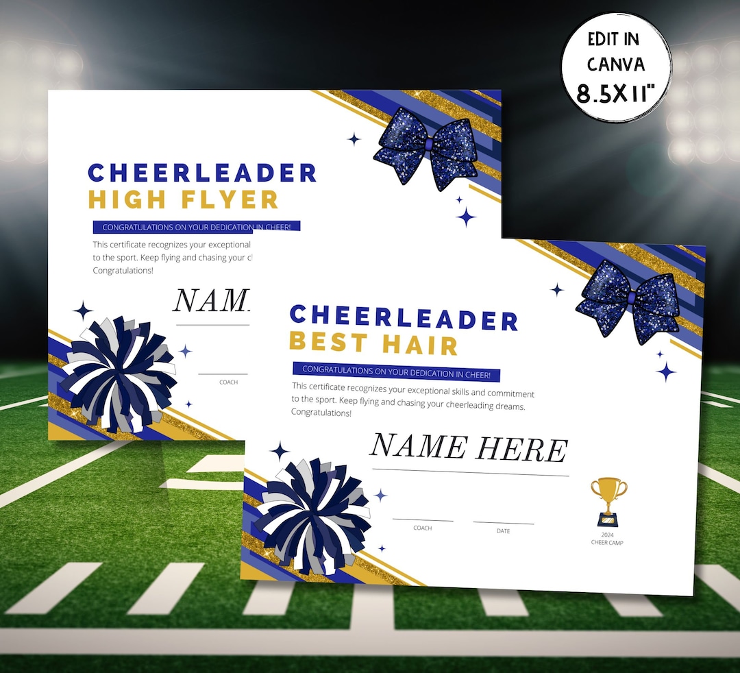 Blue and Gold Editable Cheerleading Award Certificates| Team ...