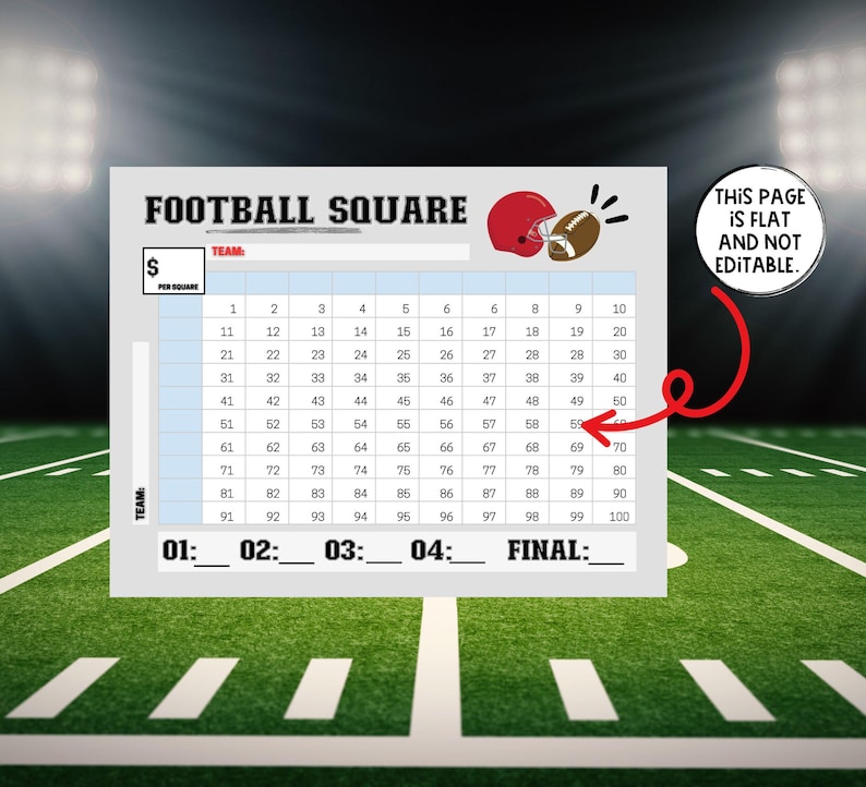 Football Squares - 100 Squares | Big Game | Super Football Game ...