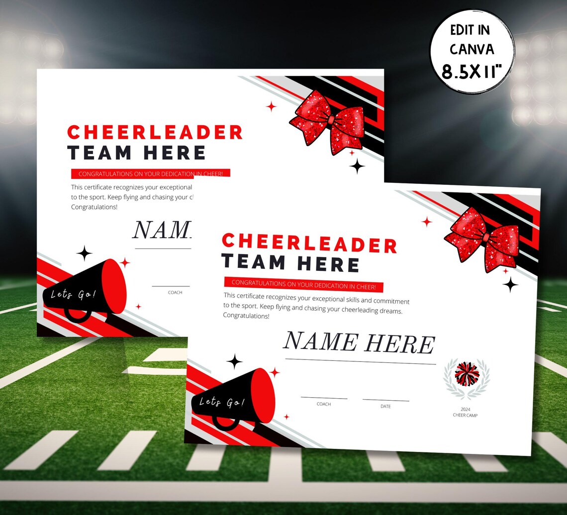 RED and Black Editable Cheerleading Award Certificates| Team ...