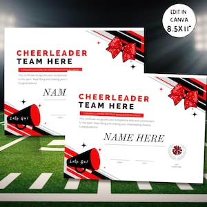 RED and Black Editable Cheerleading Award Certificates| Team ...