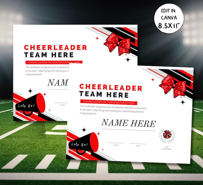 RED and Black Editable Cheerleading Award Certificates| Team ...