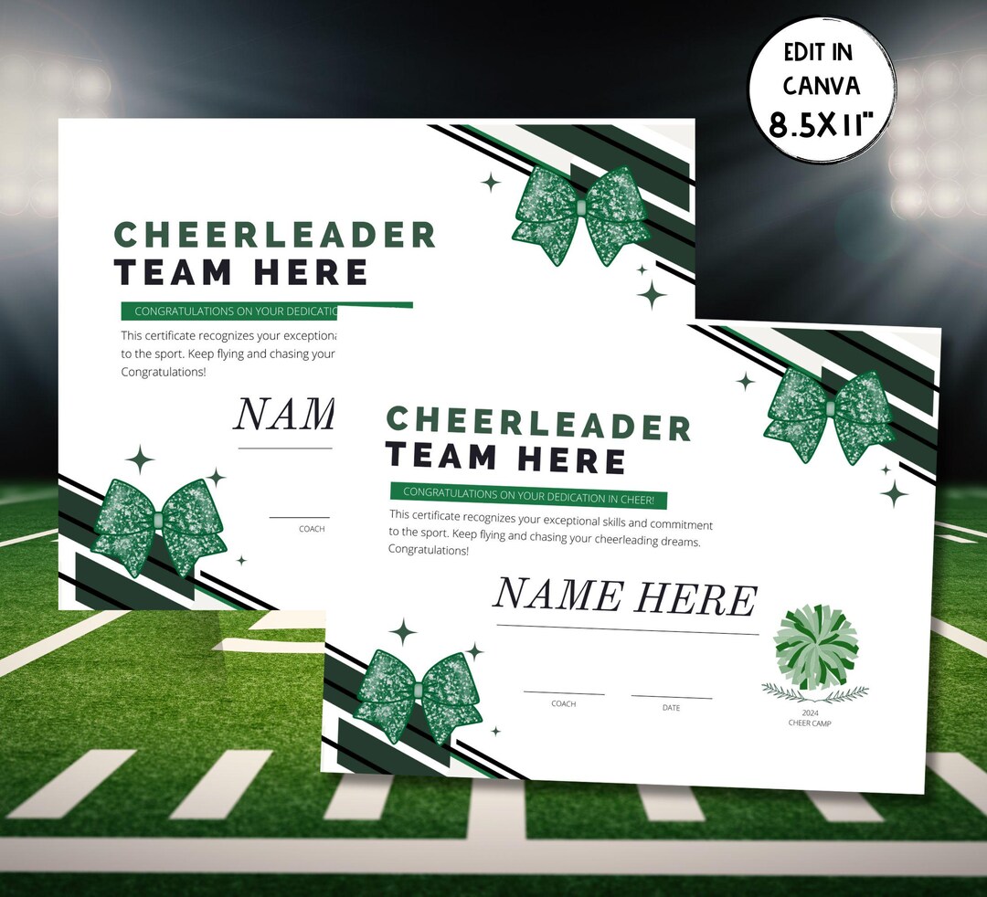 Hunter Green Editable Cheerleading Award Certificates| Team Cheerleader ...