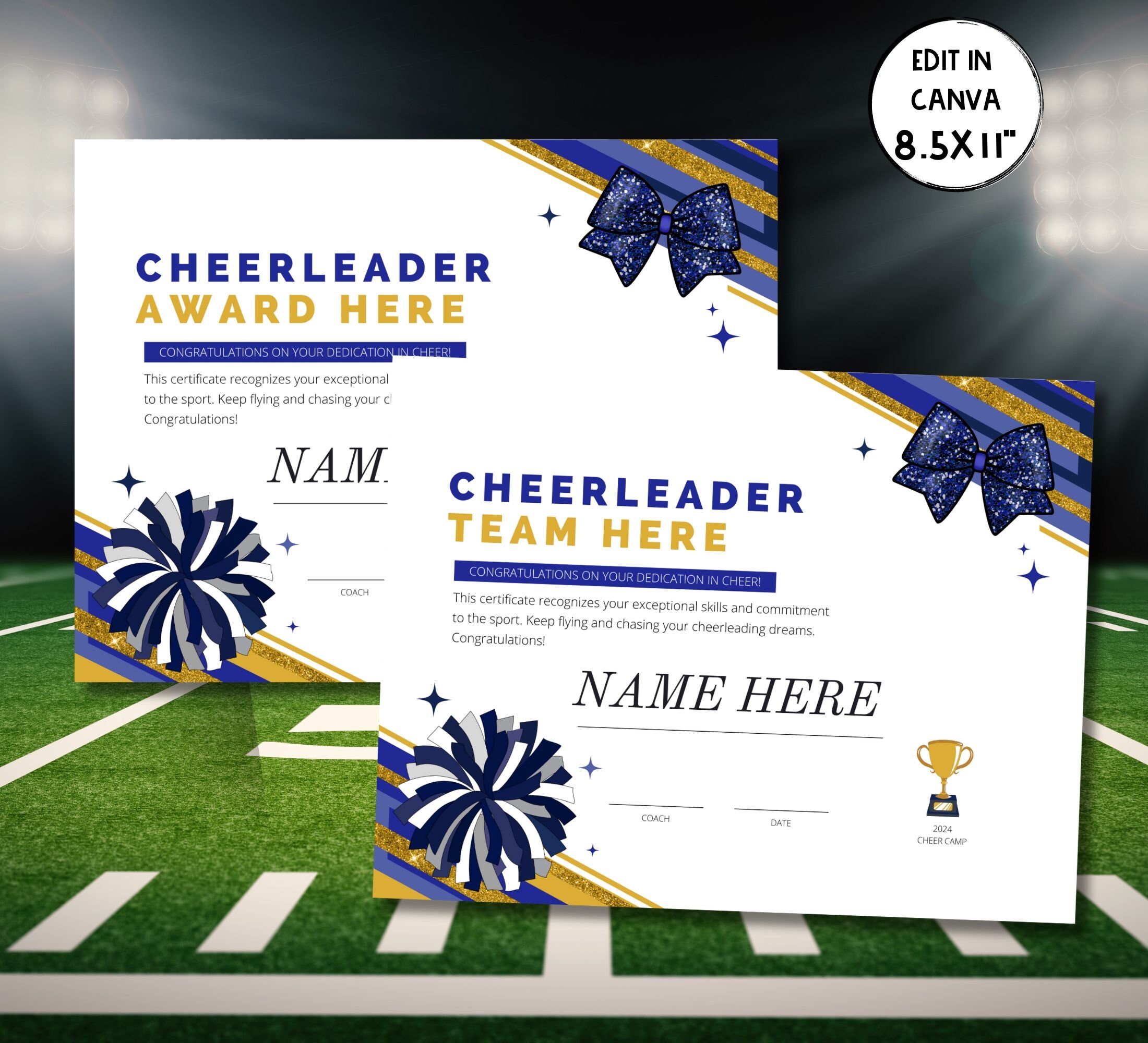 Blue and Gold Editable Cheerleading Award Certificates| Team ...