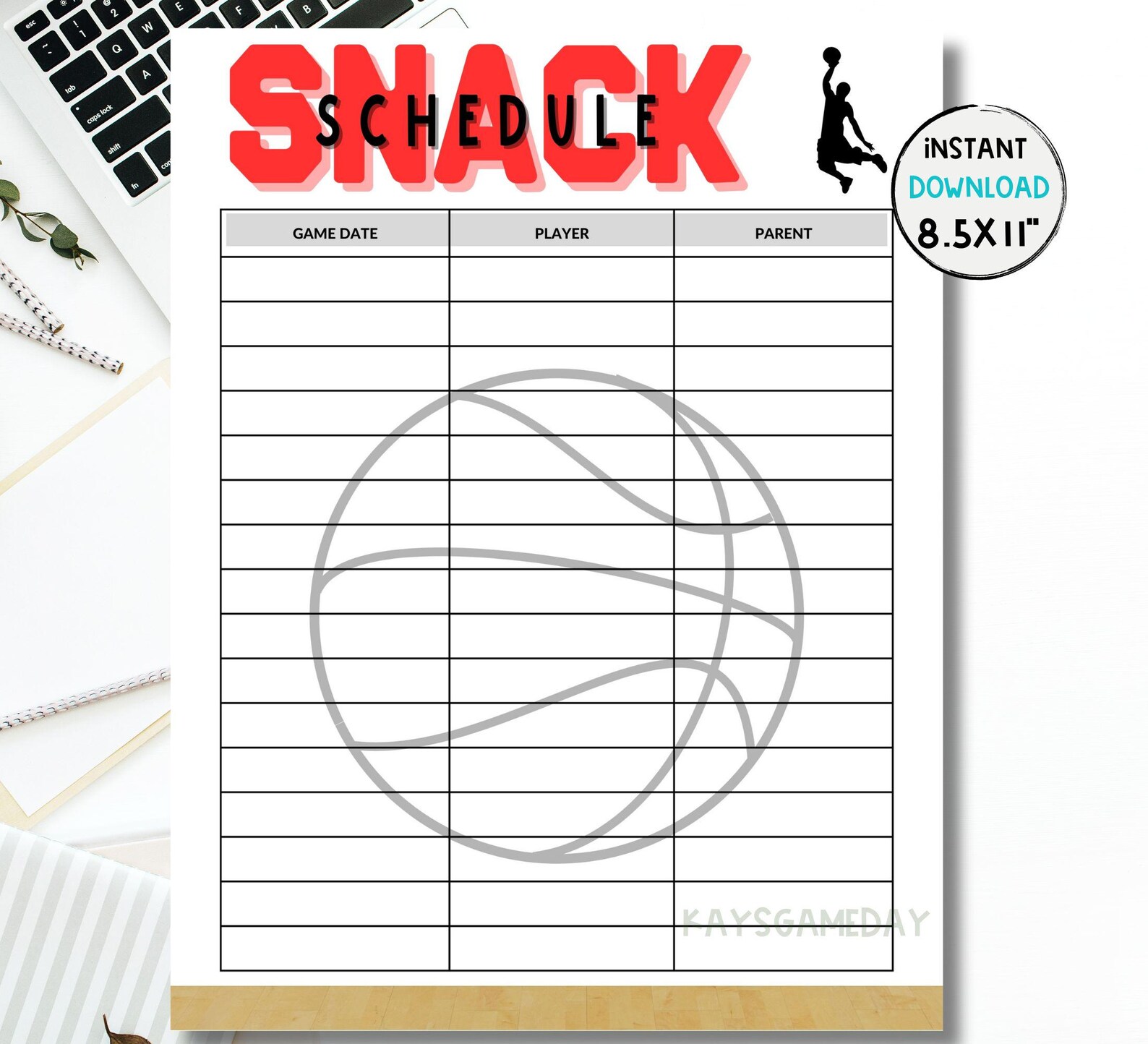 Printable Basketball Snack Schedule Sign up Sheet |basketball Sign up ...