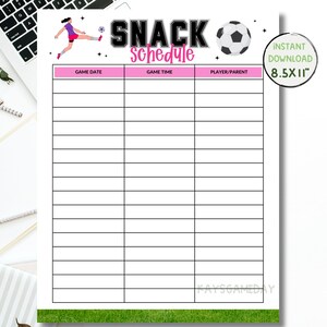 Soccer Snack Schedule Printable | Soccer Snack Sign up Sheet | Easy ...