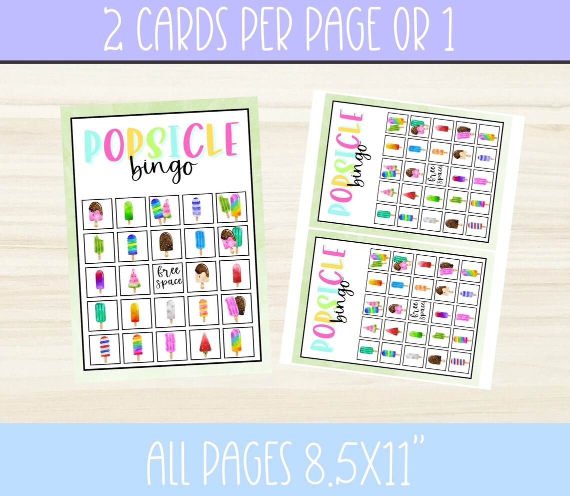 Summer Bingo Pospicle Bingo Card 25 Summer Bingo Cards Summer Activity ...