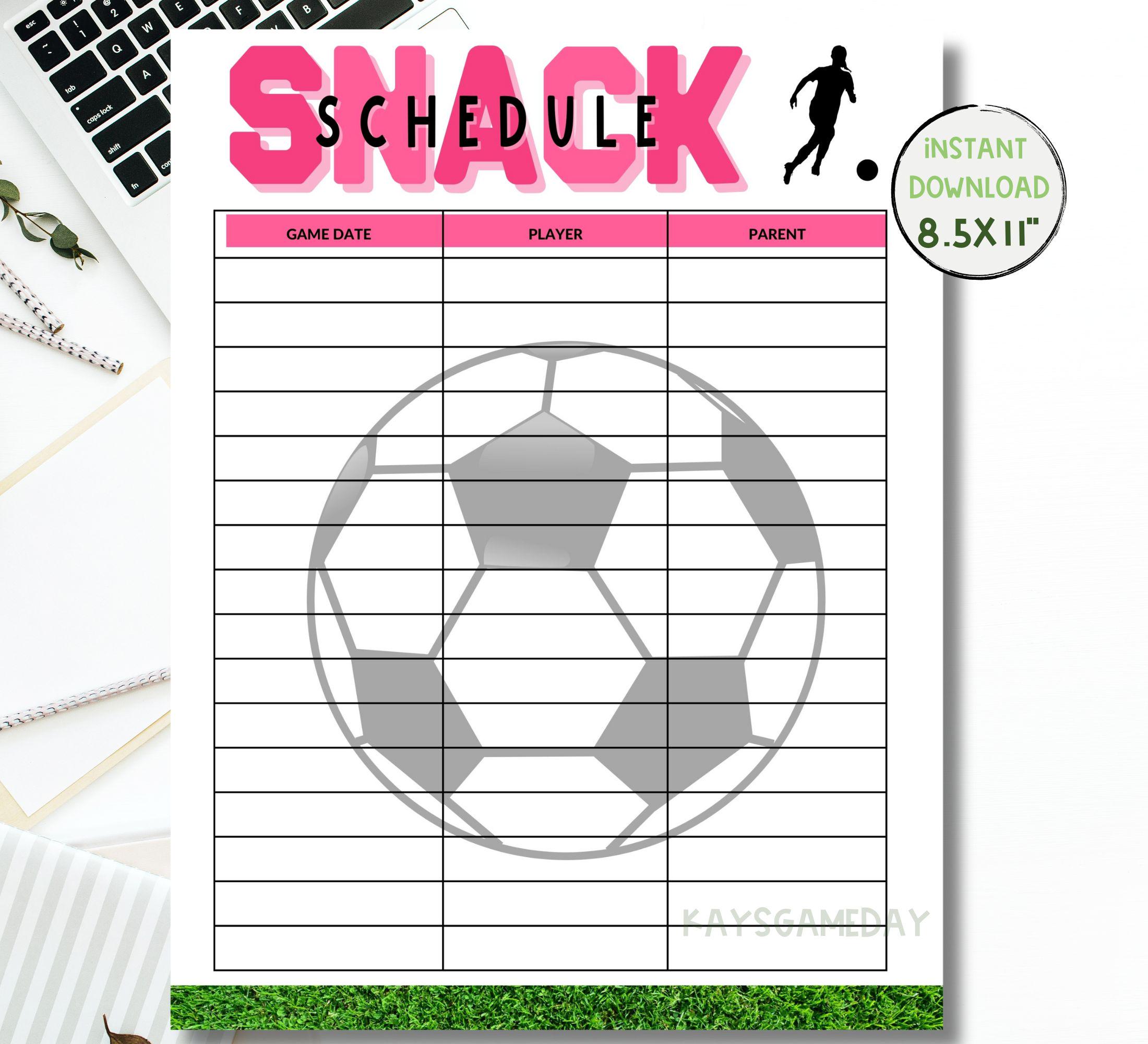 Soccer Snack Schedule Printable | Soccer Snack Sign up Sheet | Easy ...