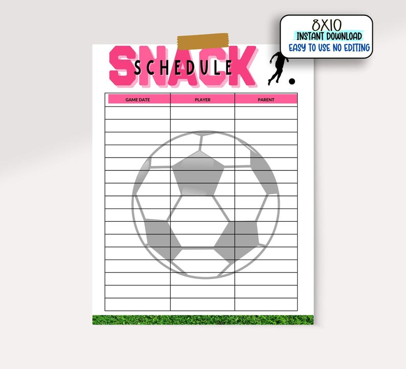 Soccer Snack Schedule Printable | Soccer Snack Sign up Sheet | Easy ...
