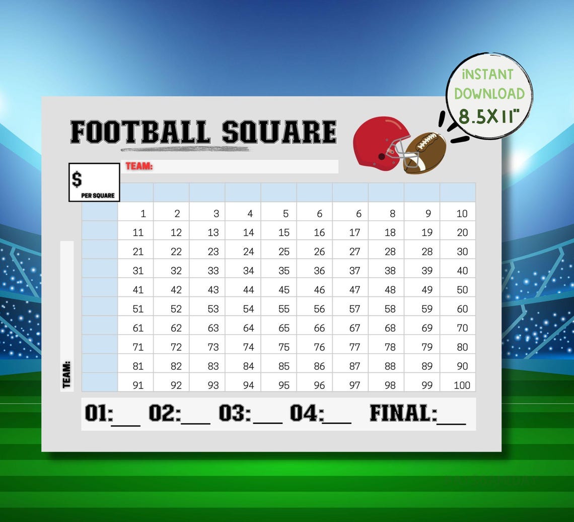 Football Squares - 100 Squares | Big Game | Super Football Game ...