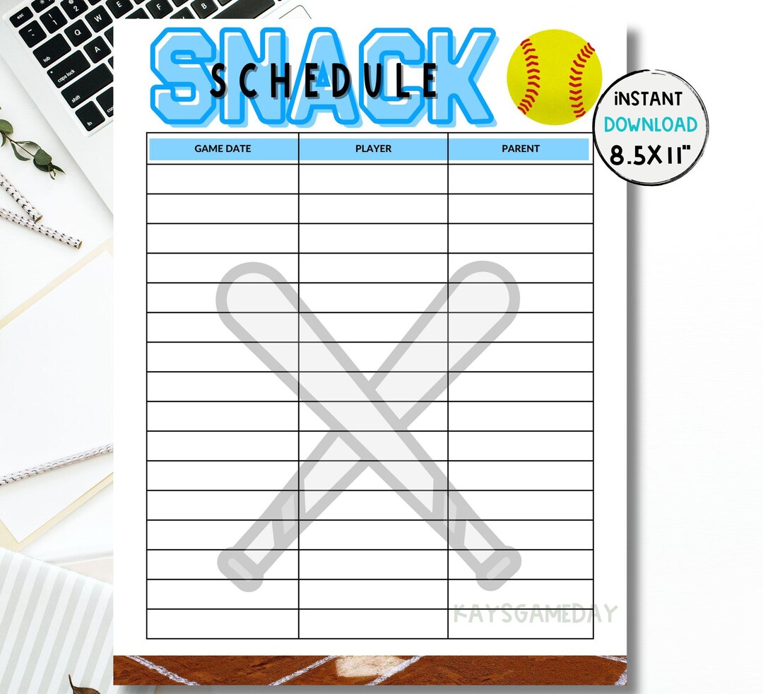Softball Snack Schedule Sign up Sheet Printable | Softball Snack Sign ...