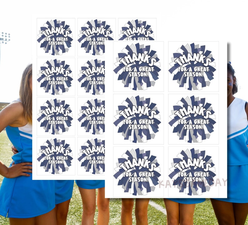 Printable End of Season Navy Cheer Tags Thanks for a Great Season Blue ...