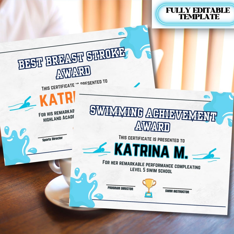 Swimmer Certificate - Etsy