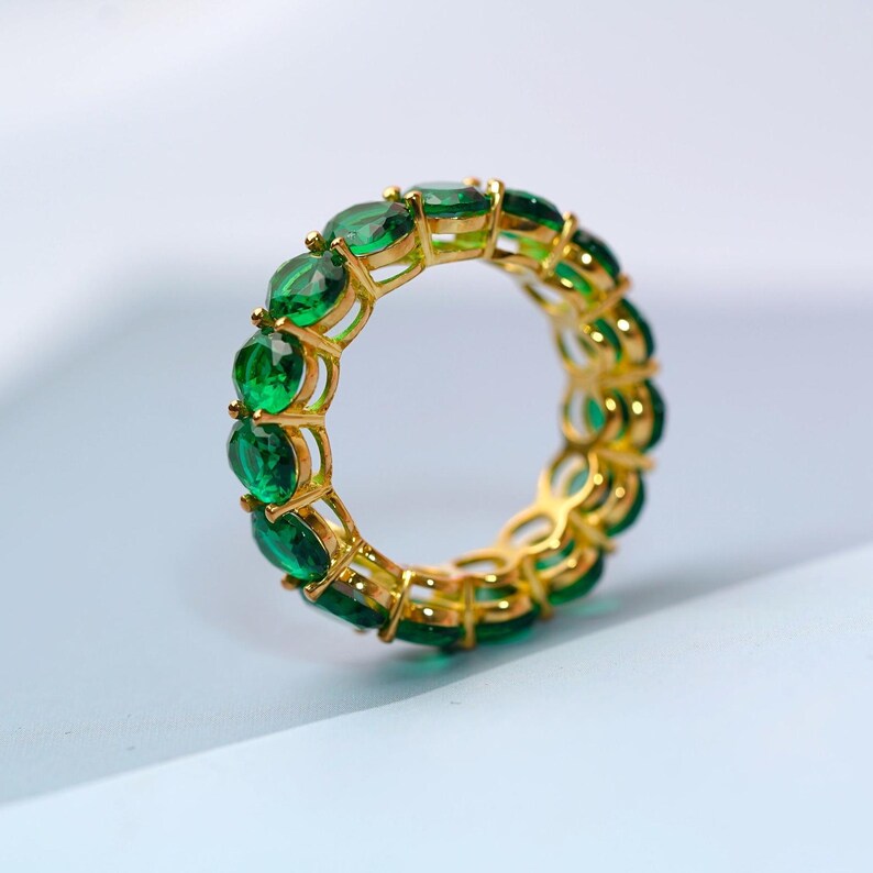 Green Emerald Eternity Band Ring, Full Eternity Ring, Green Stone ...