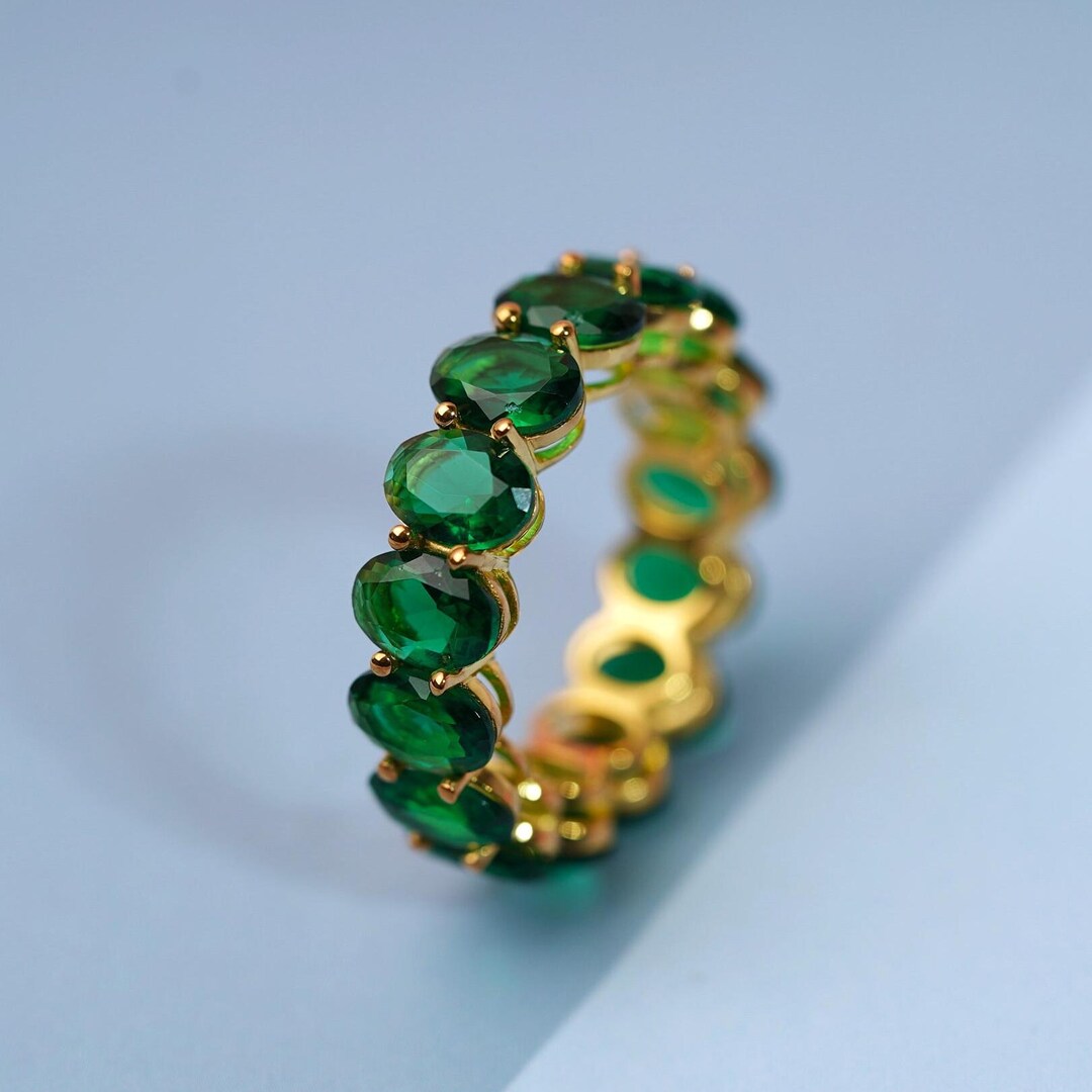 Green Emerald Eternity Band Ring, Full Eternity Ring, Green Stone ...