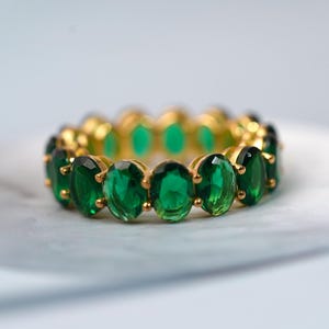 Green Emerald Eternity Band Ring, Full Eternity Ring, Green Stone ...