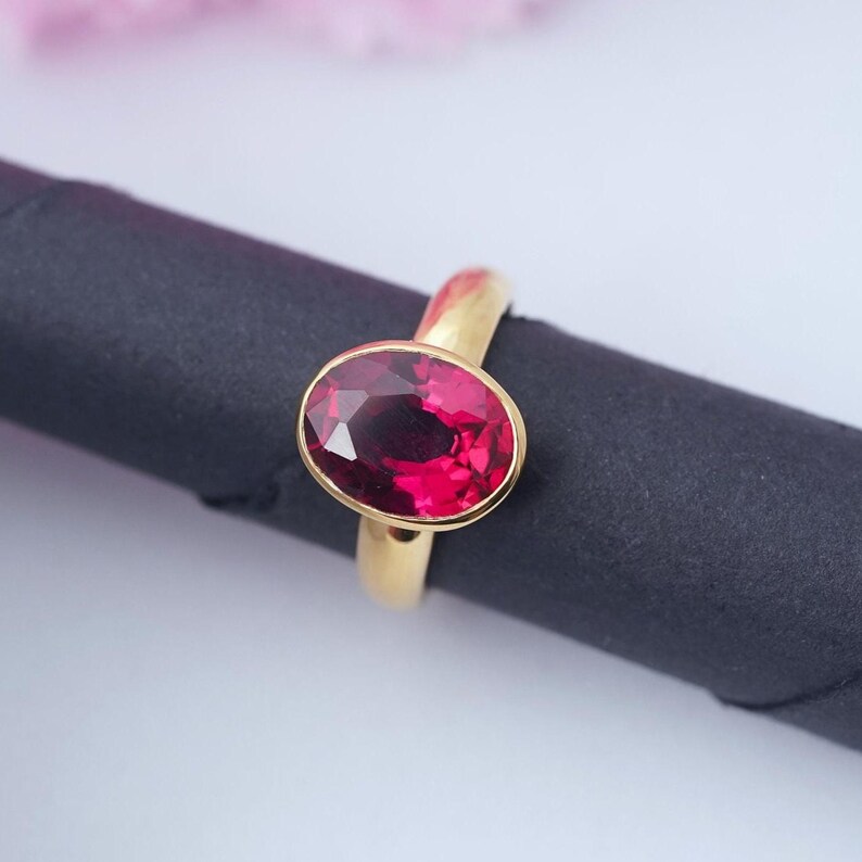 Pink Ruby Ring, 14K Yellow Gold Ring, Wedding Engagement Women's Ring ...