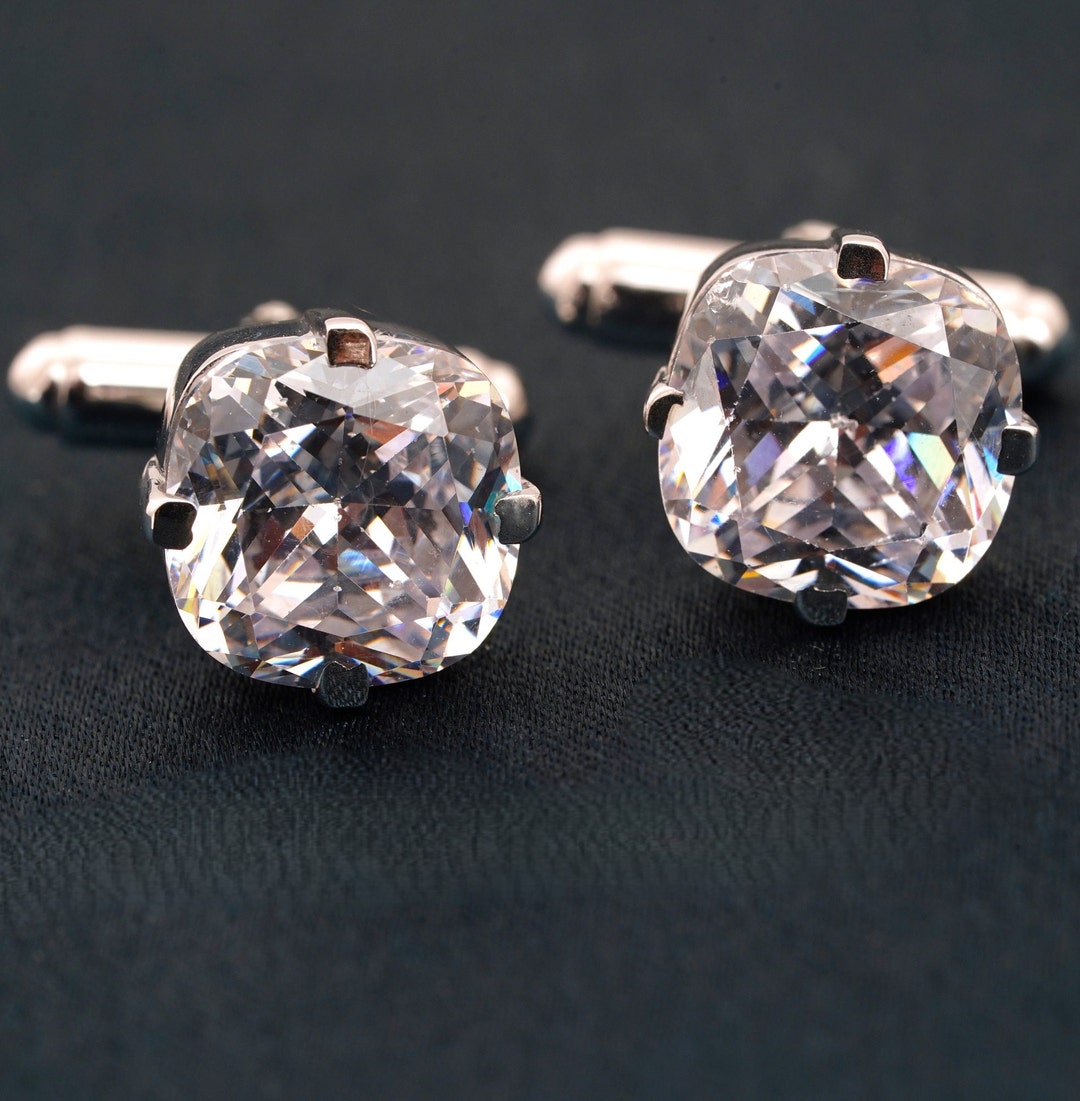Real Moissanite Cufflinks, Western Classic Design Diamond Cufflinks ...
