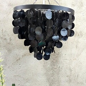 Black Capiz Lamp Shade, Capiz Shell Chandelier, Capiz Ceiling Light for ...