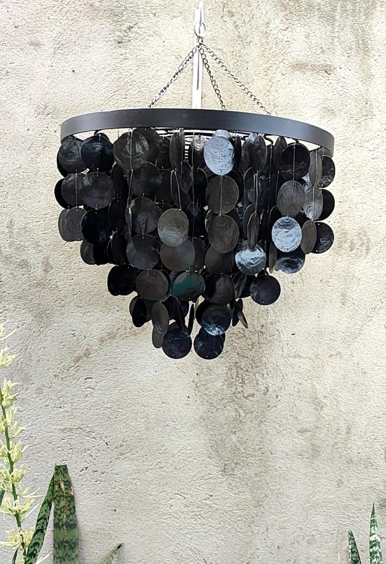 Black Capiz Lamp Shade, Capiz Shell Chandelier, Capiz Ceiling Light for ...