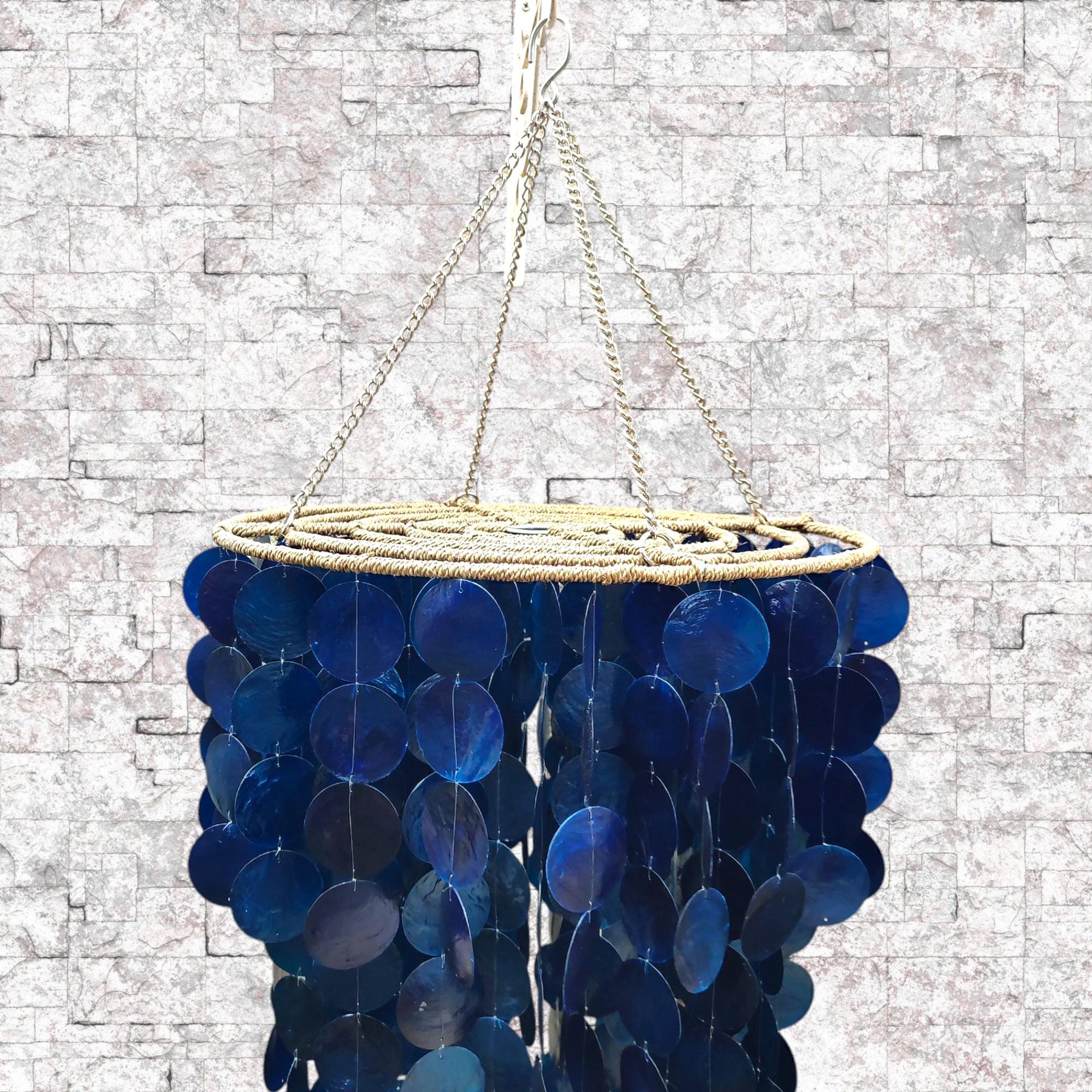 Handmade Capiz Chandelier Lighting Pendant, Capiz Lamp Shade & Blue ...