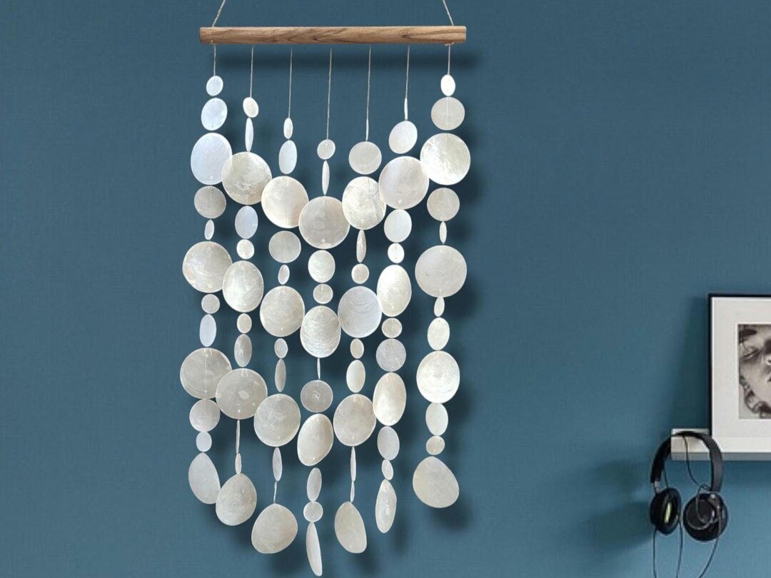 Natural Capiz Shell Wall Decor, Capiz Wall Art, Wind Chime for Costal ...
