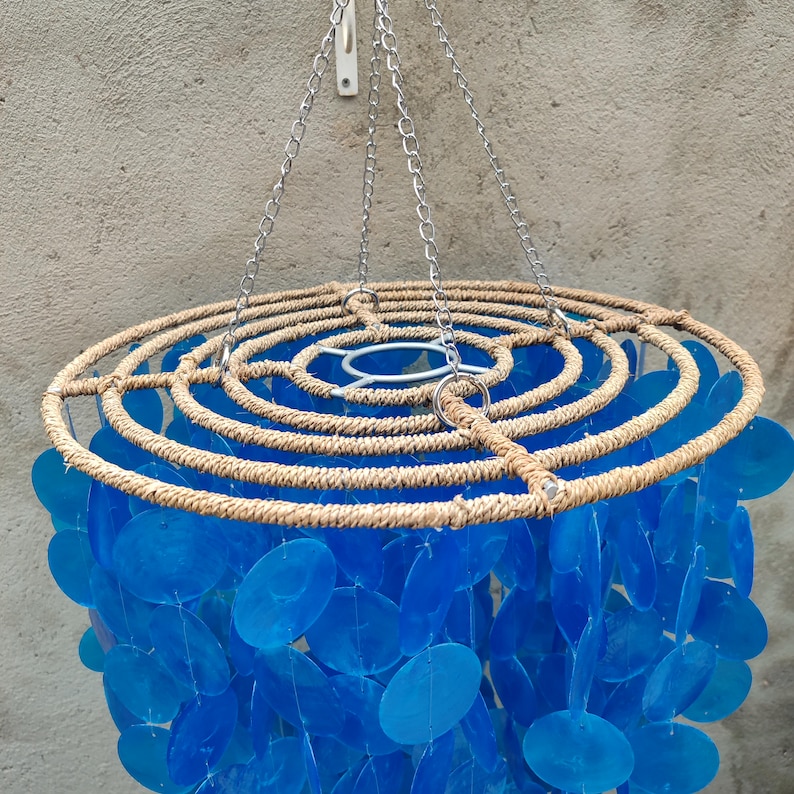 Blue Capiz Shell Chandelier: Boho Coastal Lighting Pendant - Etsy