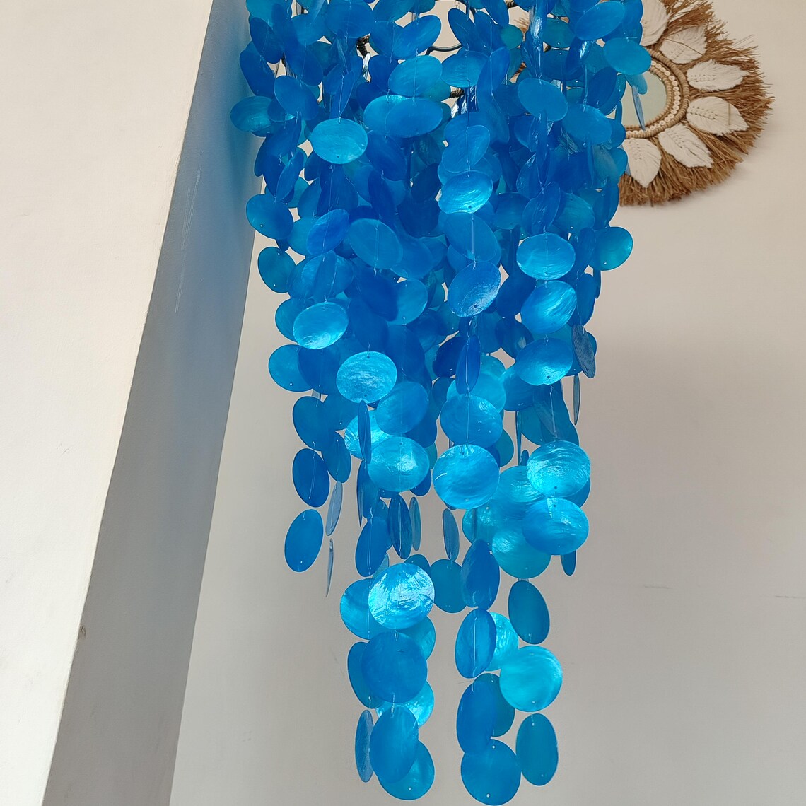 Blue Capiz Shell Chandelier: Boho Coastal Lighting Pendant - Etsy