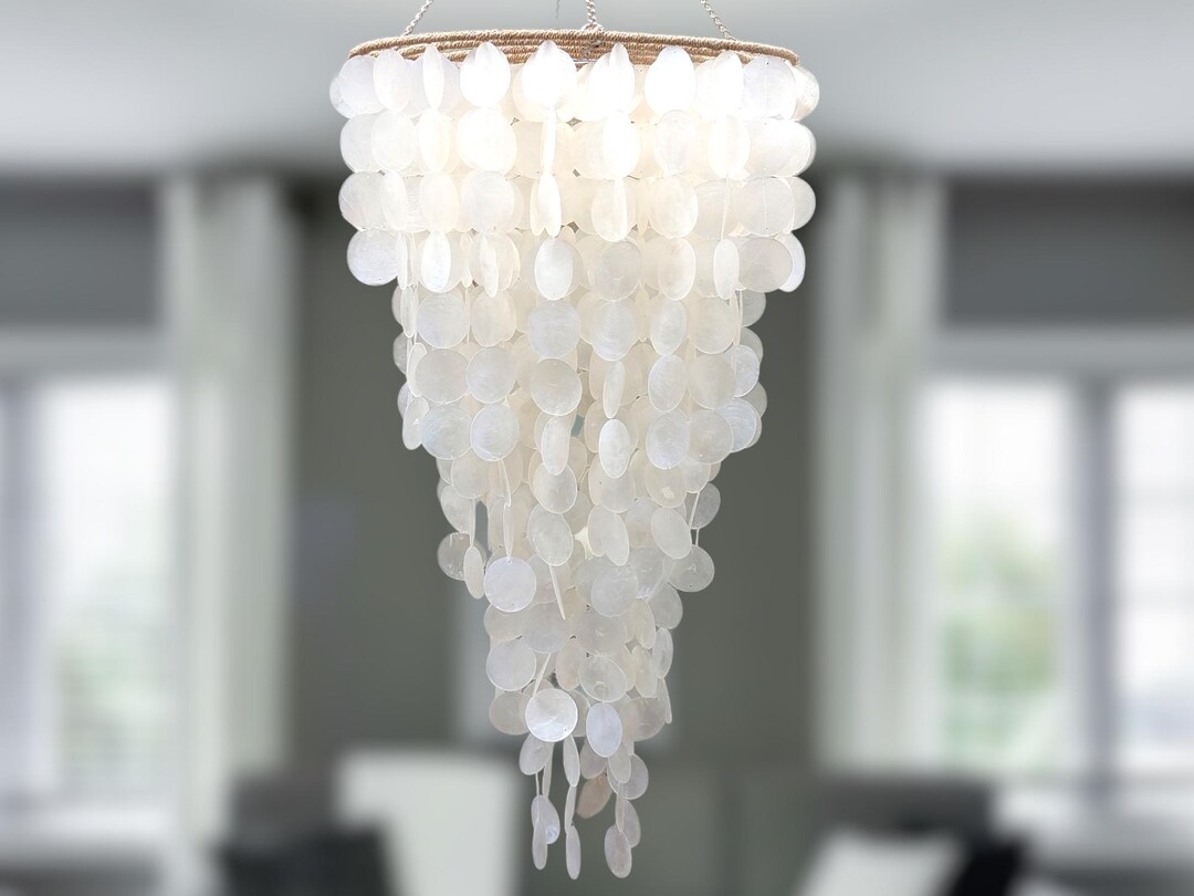 Natural Capiz Chandelier Lighting Pendant, Capiz Lamp Shade & Ceiling ...
