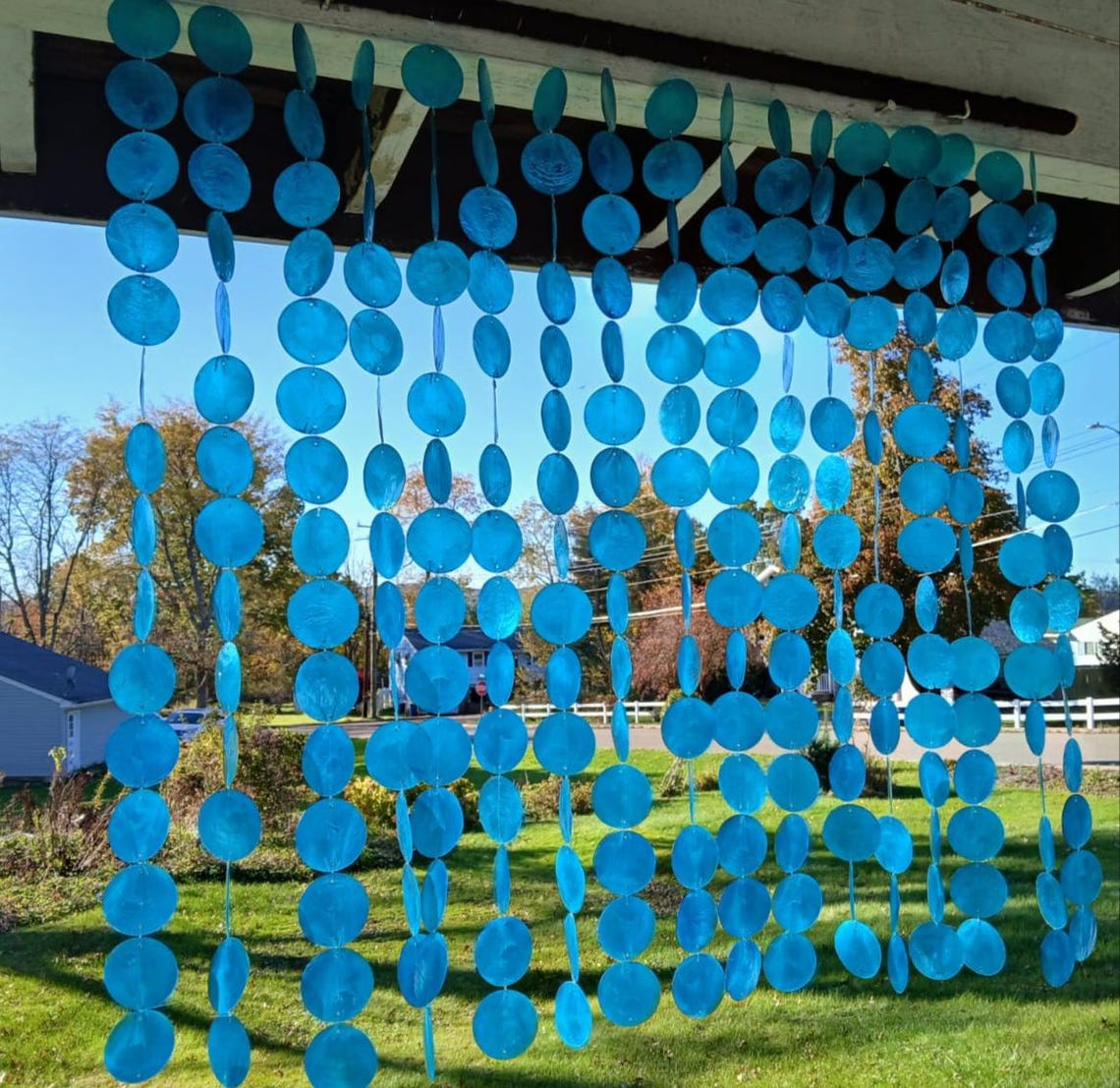 Blue Capiz Shell Wall Curtain Decor, Capiz Wall Art, Wind Chime for ...