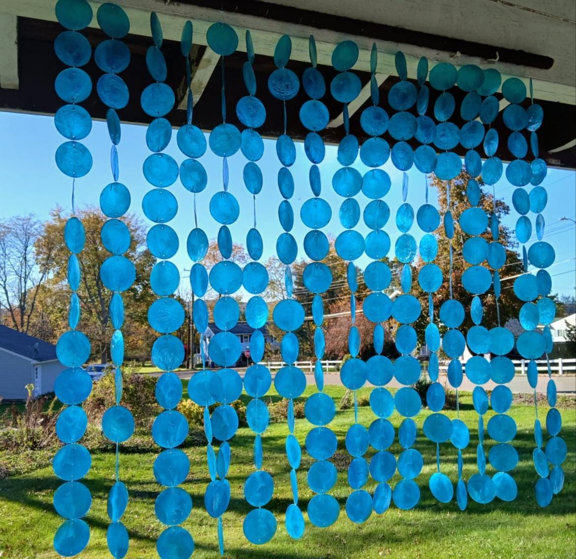 Blue Capiz Shell Wall Curtain Decor, Capiz Wall Art, Wind Chime for ...