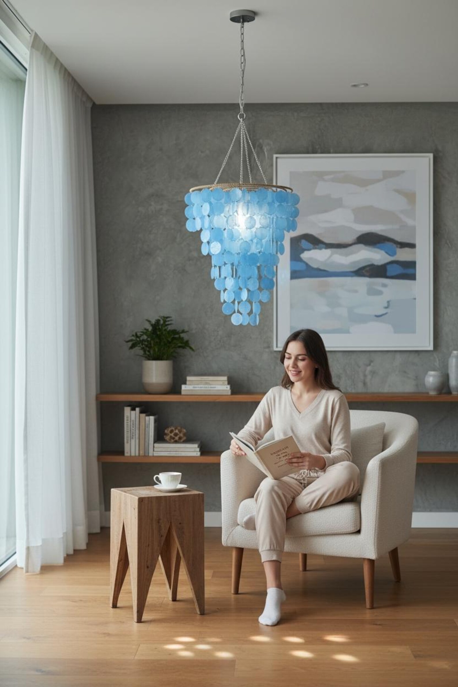 Capiz Shell Chandelier, Lamp Shade, Ceiling Lighting Pendant, Boho ...