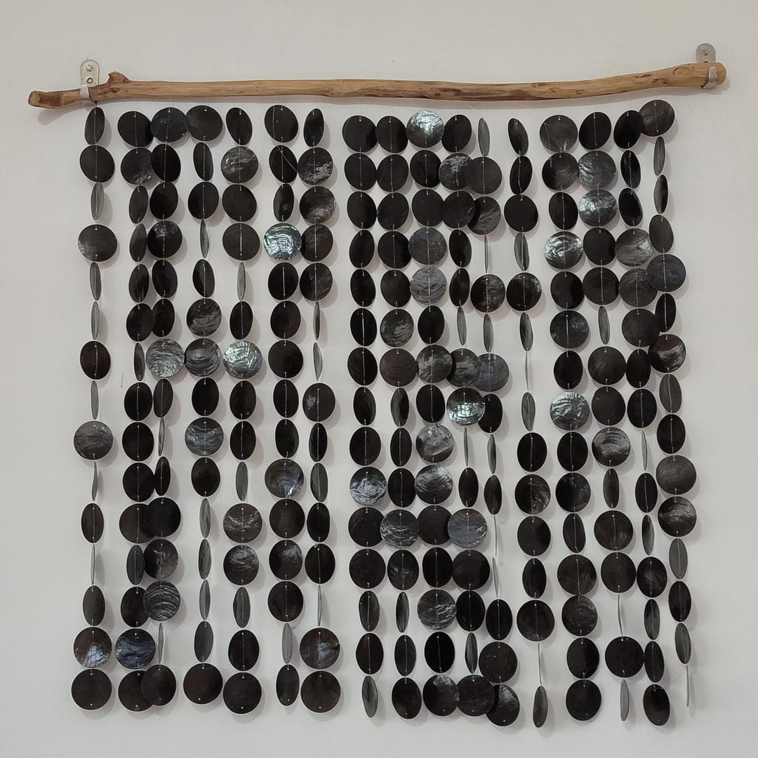 Black Capiz Shell Wall Curtain Decor, Capiz Wall Art, Wind Chime, Black ...