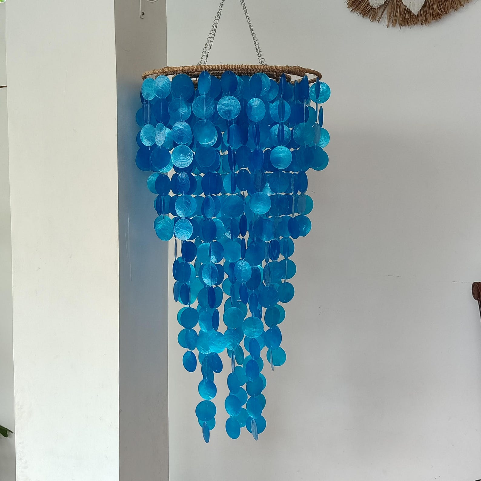 Blue Capiz Shell Chandelier: Boho Coastal Lighting Pendant - Etsy