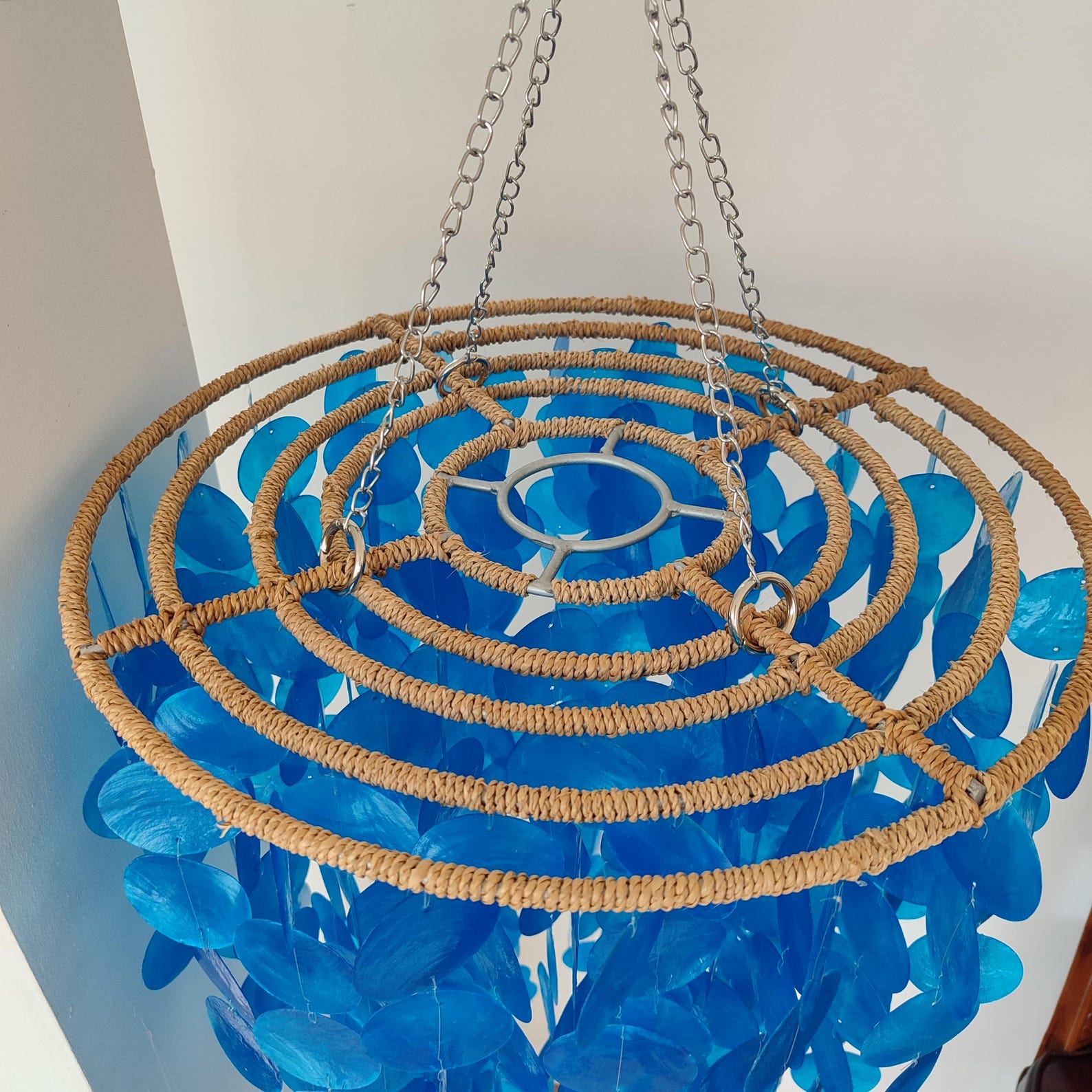 Blue Capiz Shell Chandelier: Boho Coastal Lighting Pendant - Etsy