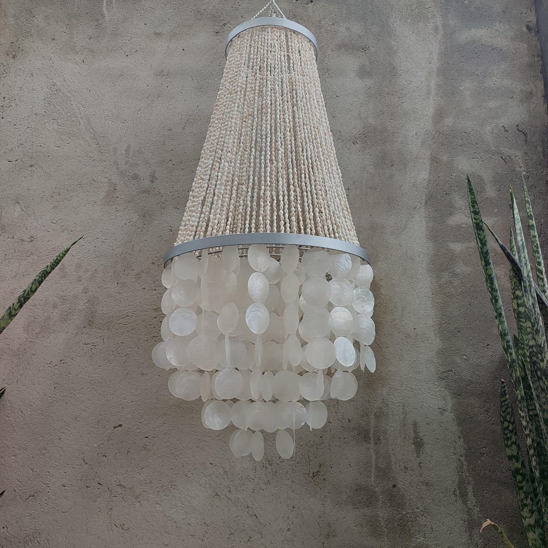 Handmade Capiz Chandelier Lighting Pendant, Capiz Lamp Shade & Ceiling ...