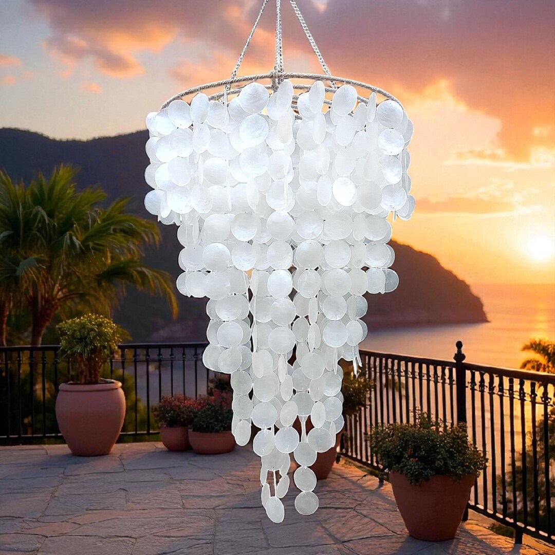 Capiz Shell Chandelier: Coastal Boho Lighting Pendant - Etsy