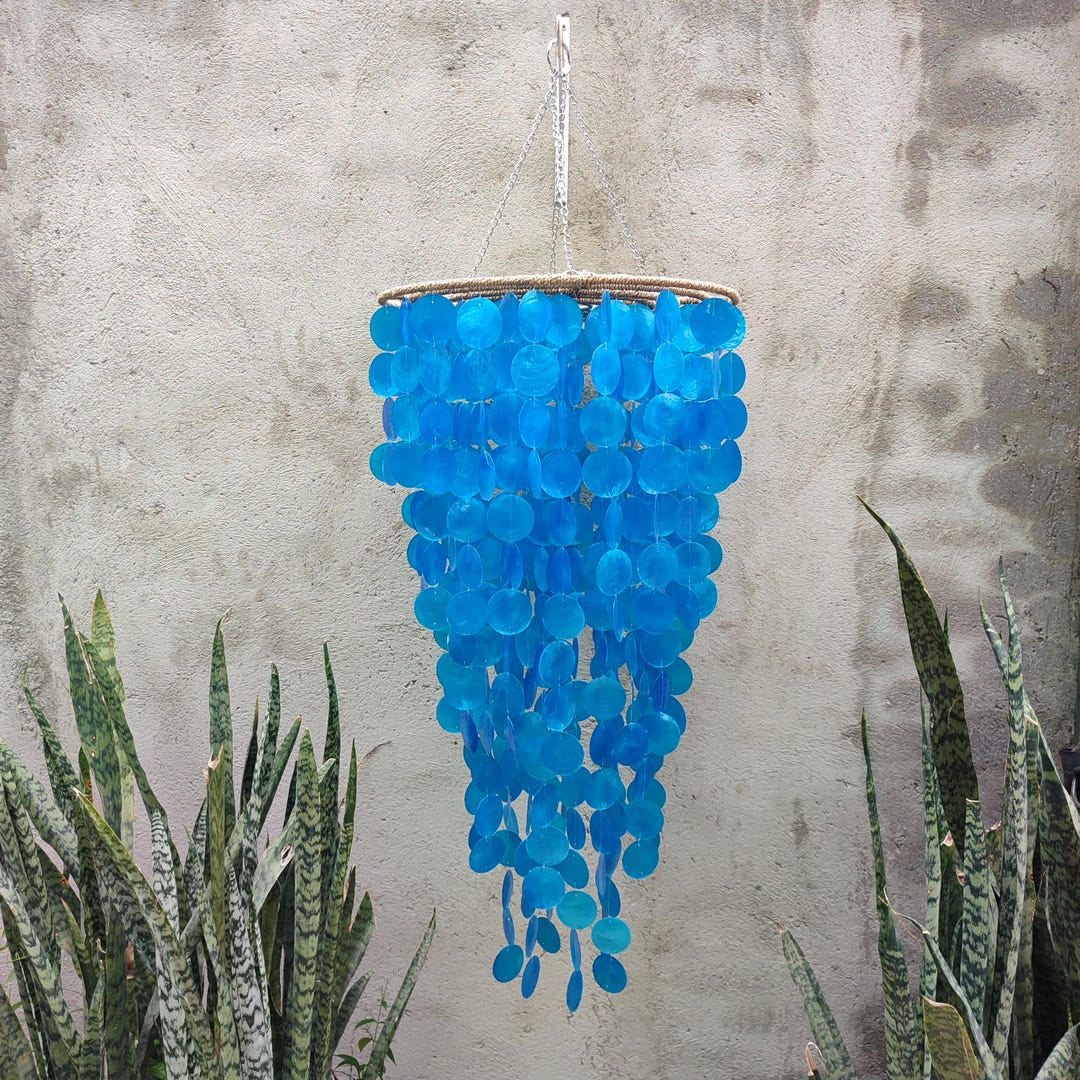 Blue Capiz Shell Chandelier: Boho Coastal Lighting Pendant - Etsy