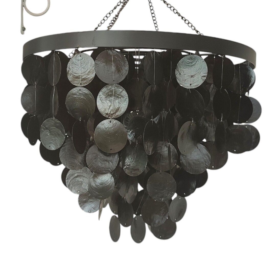 Black Capiz Lamp Shade, Capiz Shell Chandelier, Capiz Ceiling Light for ...
