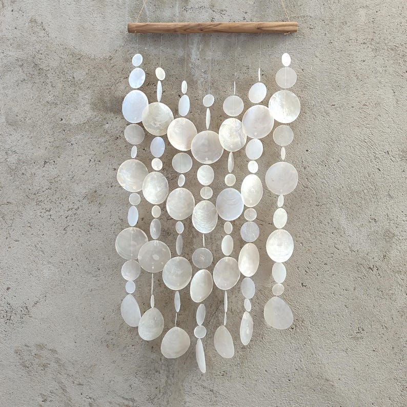 Natural Capiz Shell Wall Decor, Capiz Wall Art, Wind Chime for Costal ...