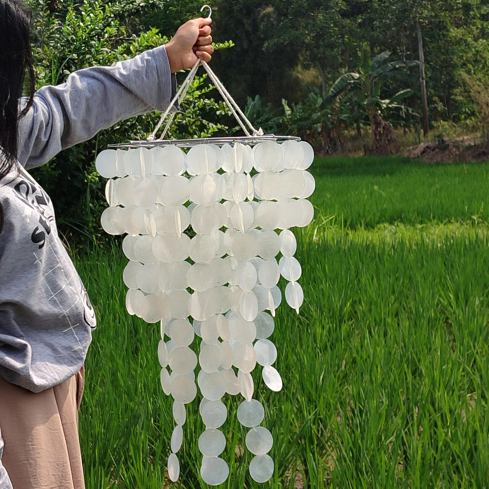 Capiz Shell Chandelier Wind Chime: Natural White Eco Friendly Decor - Etsy