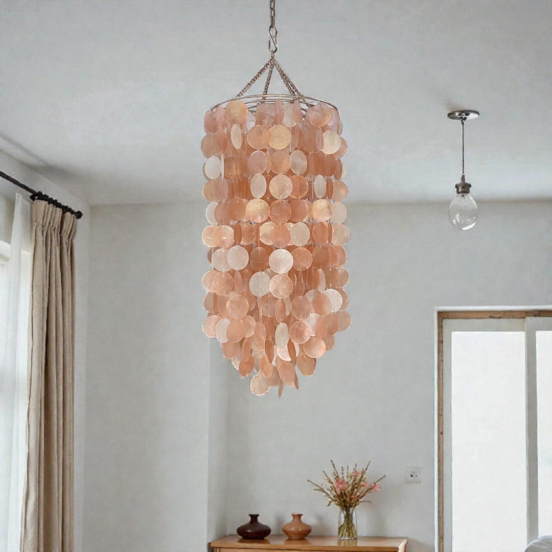 Handmade Capiz Shell Chandelier : Peach Lighting Pendant for Tropical ...