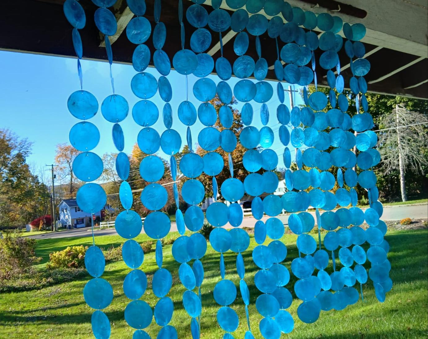 Blue Capiz Shell Wall Curtain Decor, Capiz Wall Art, Wind Chime for ...